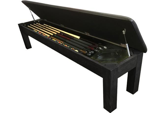 Black billiard accessory storage bench for pool table